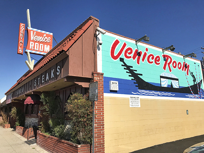 The Venice Room stands proudly on Garvey Avenue, its brick facade and "LUNCH STEAKS" sign a time-honored beacon for hungry locals since the Mad Men era.