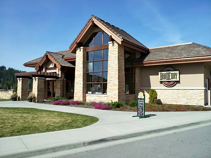Architectural ambition meets mountain charm at Bardenay's Coeur d'Alene location, where stone pillars and timber beams welcome hungry travelers like an upscale lodge for food enthusiasts.