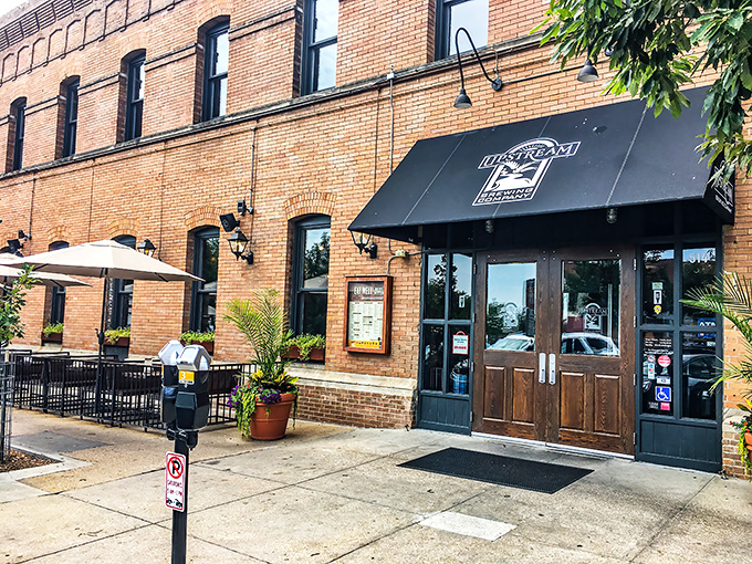 The historic brick fa&ccedil;ade of Upstream Brewing Company welcomes you to Omaha's Old Market district, where culinary magic awaits behind those wooden doors.