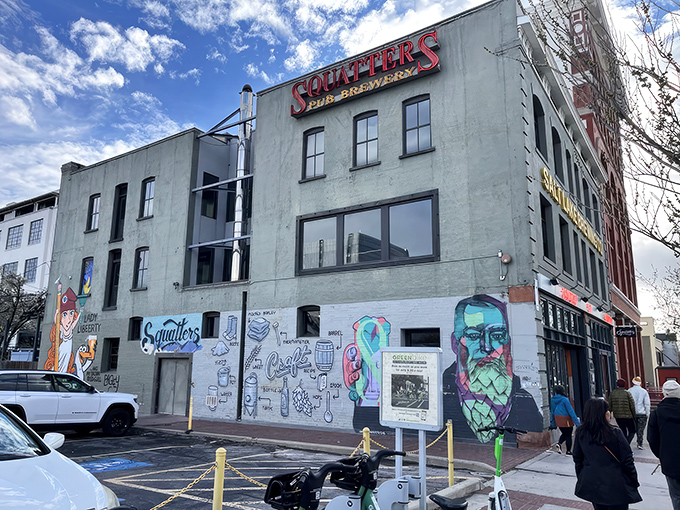 Squatters' distinctive exterior blends urban cool with artistic flair. Those colorful murals aren't just decoration&mdash;they're a preview of the creativity waiting inside.