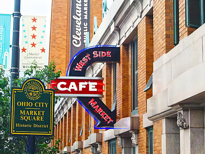 The iconic clock tower of West Side Market stands sentinel over Cleveland's culinary history, beckoning hungry visitors with timeless charm.