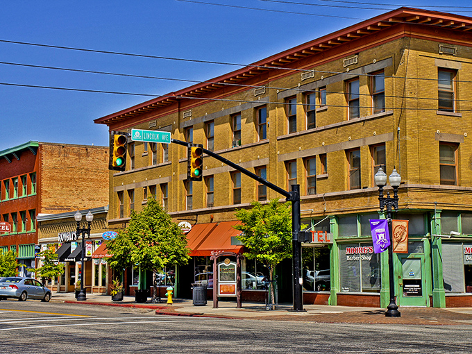 Historic brick buildings line Ogden's 25th Street, where yesterday's railroad boom meets today's culinary renaissance. The mountains are calling from just beyond.