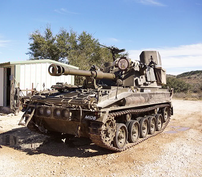 This British self-propelled artillery piece isn't your typical Texas ride. Imagine commanding this 32-ton beast across the rugged Hill Country terrain.