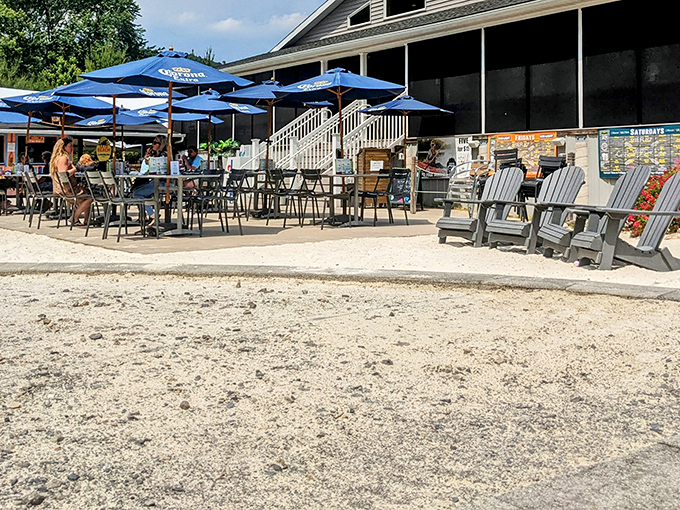 Sandy beaches in Pennsylvania? Pier 87's outdoor dining area brings coastal vibes inland with those signature blue umbrellas and Adirondack chairs just begging for post-meal relaxation.
