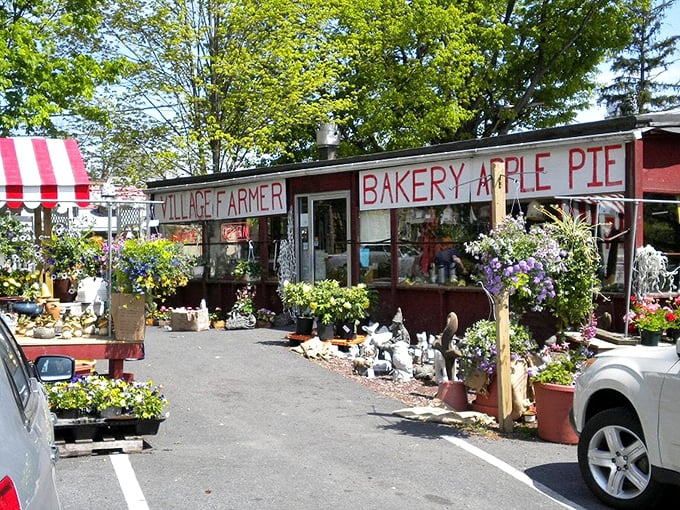 The red exterior of Village Farmer and Bakery stands like a beacon of carb-laden hope in Delaware Water Gap, promising sweet salvation to weary travelers.