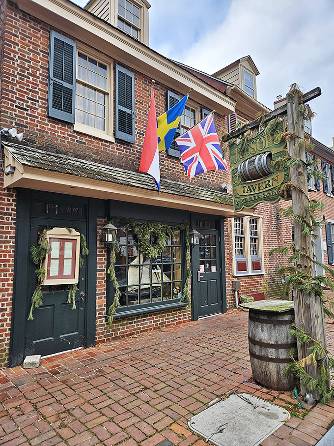 The historic fa&ccedil;ade of Jessop's Tavern welcomes you with international flags and colonial charm. History never looked so deliciously inviting!