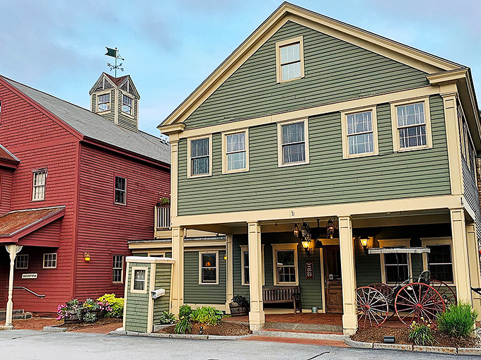 The quintessential New England welcome! This charming green colonial exterior promises comfort food treasures within, like finding Grandma's house if Grandma were a culinary genius.