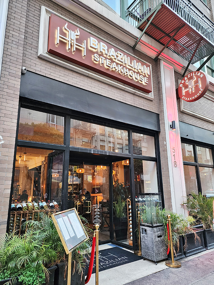 The red carpet treatment without the pretension. H&H's welcoming fa&ccedil;ade promises carnivorous delights behind those doors, with stylish umbrellas standing guard like meat sentinels.