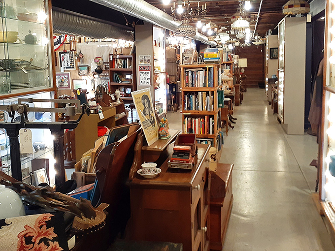 Long corridors of possibility stretch before you at Burning Bridge Antique Market, where every booth promises its own adventure in time travel.