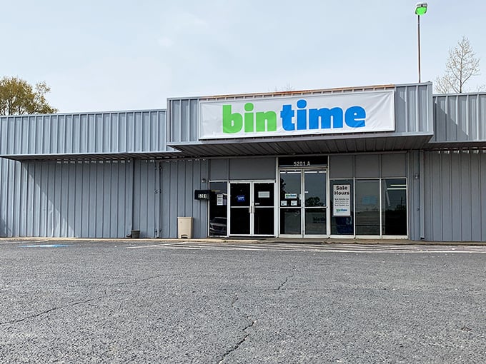 The green Bintime sign beckons like a lighthouse for bargain hunters. This unassuming exterior houses treasure-hunting adventures that would make Indiana Jones jealous.