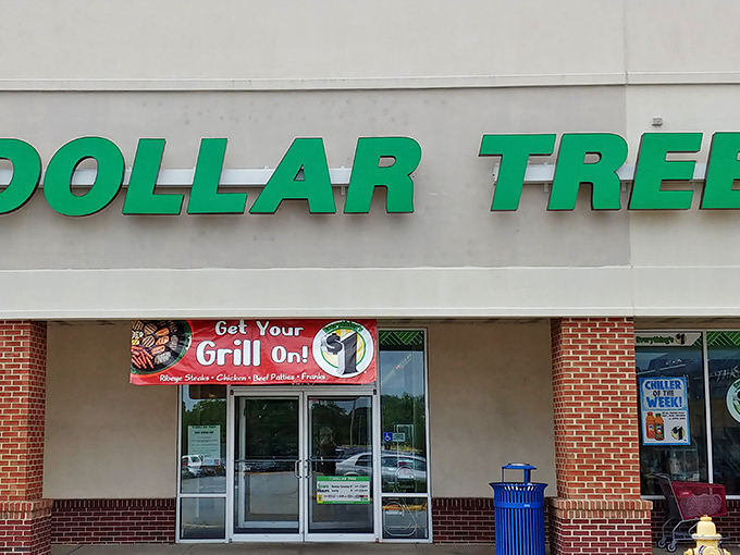 The green glow of those iconic letters calls to bargain hunters like a beacon. Promises of grilling supplies await just beyond those sliding doors!