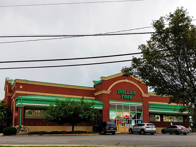 The iconic green signage against brick promises budget-friendly adventures within. Like a treasure map where X marks the spot&mdash;and everything costs a buck!