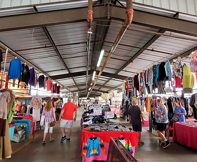 The covered walkways of Mesa Market Place stretch like runways of possibility, where one person's castoffs become another's treasures.