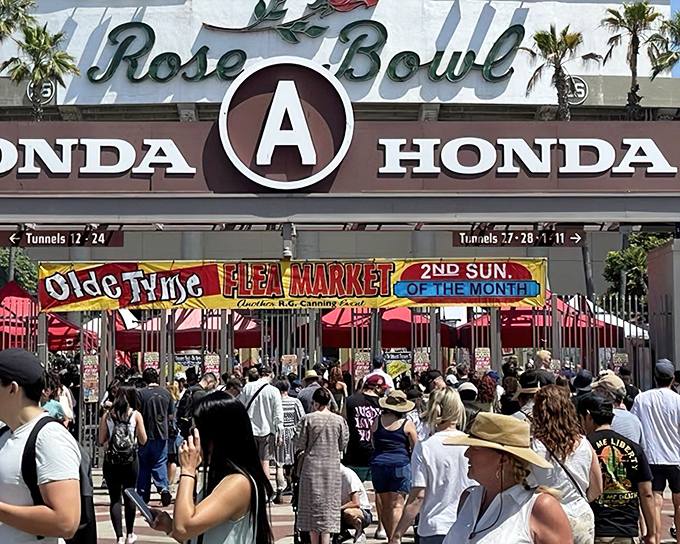 The iconic Rose Bowl sign welcomes treasure hunters to what might be the holy grail of flea markets. Sundays here are like the Super Bowl of shopping.