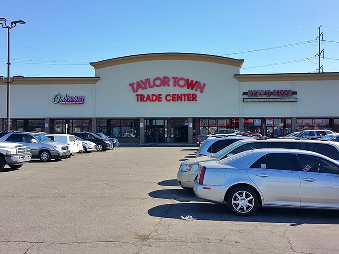 The unassuming exterior hides a universe of treasures within. Like finding a portal to another dimension disguised as a strip mall storefront.