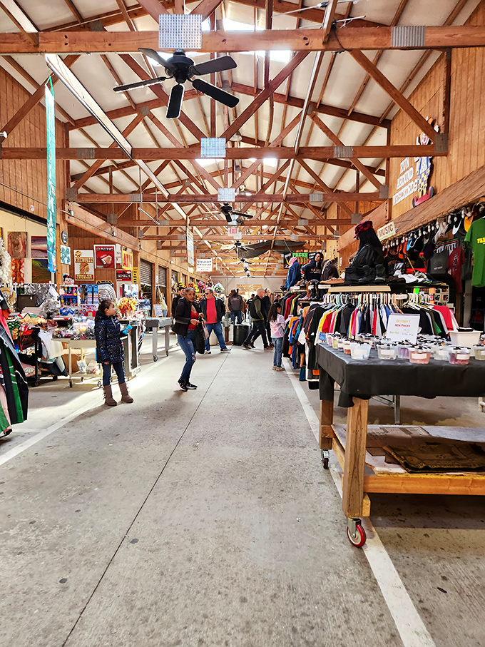 The iconic red-lettered entrance to Barnyard Flea Market beckons treasure hunters with promises of undiscovered gems and weekend adventures waiting just inside.