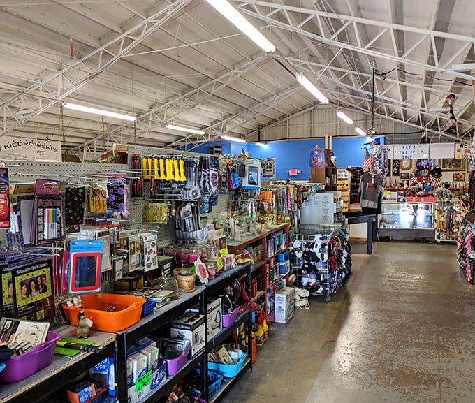The wooden rafters of Jamie's Flea Market tell stories of decades of treasure hunting, creating a rustic cathedral for bargain seekers.