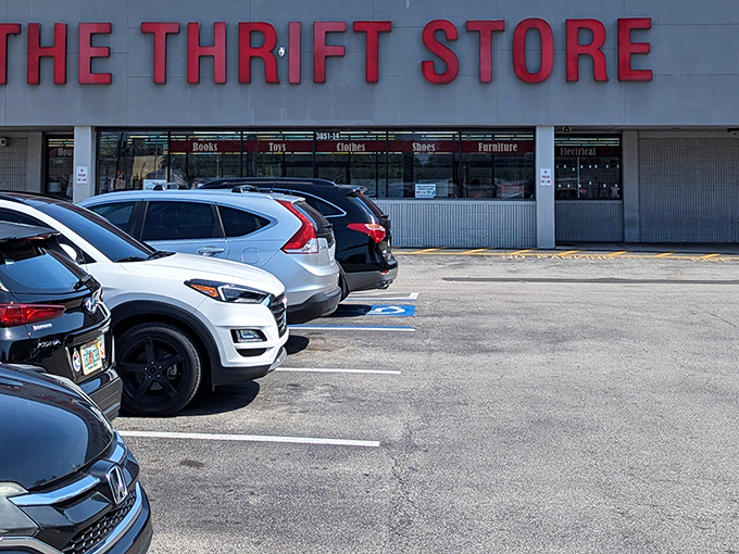 The no-frills exterior belies the wonderland within. Like a treasure chest, The Thrift Store's unassuming fa&ccedil;ade is the perfect disguise for bargain hunters.