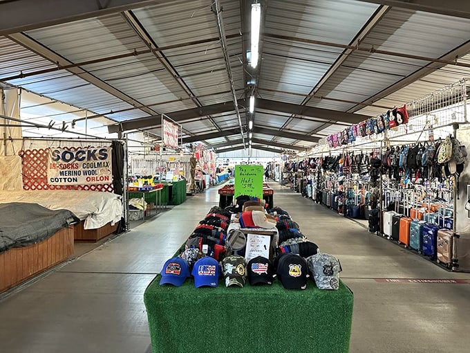 The entrance beckons like a portal to retail adventure&mdash;shaded benches offering a moment to catch your breath before diving into bargain paradise.