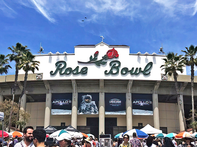 The iconic Rose Bowl sign welcomes treasure hunters to what might be the holy grail of flea markets. Those palm trees aren't just for show&mdash;they're witnesses to decades of haggling.