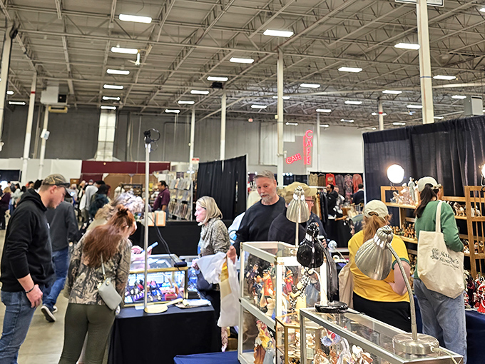 The treasure hunt begins! Shoppers browse carefully curated displays while vendors stand ready to share the stories behind their fascinating wares.