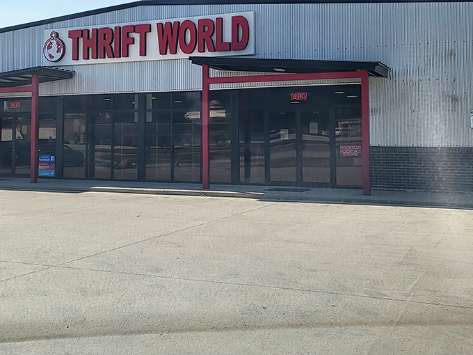 The unassuming exterior of Thrift World belies the treasure trove within. Like a Vegas casino, what happens inside defies all retail logic.