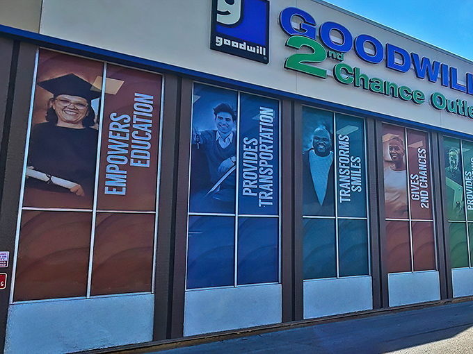 The blue and green signage of Goodwill's 2nd Chance Outlet promises more than bargains&mdash;it offers retail redemption for items seeking new homes.