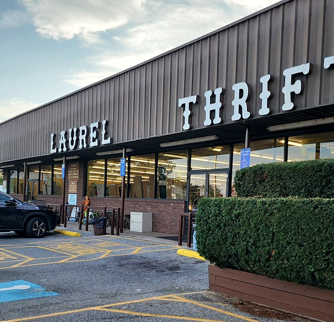 The unassuming exterior of Laurel Thrift belies the wonderland of bargains waiting inside. Like a treasure chest disguised as a strip mall storefront.