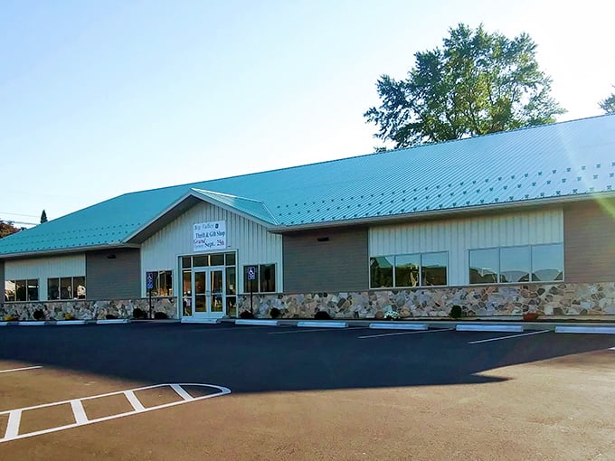 The unassuming exterior belies the wonderland within, like finding Narnia in a closet but with better vintage kitchenware.