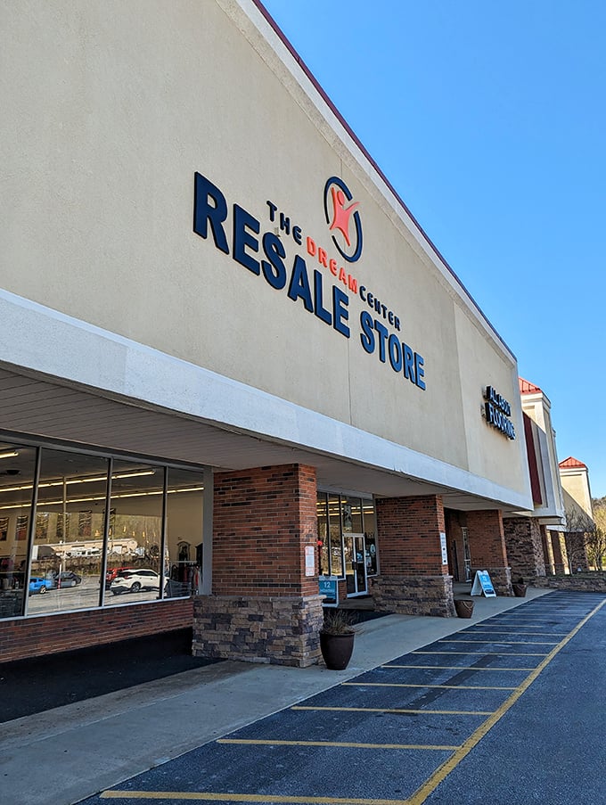 The storefront promises treasure hunting adventures within those walls. Like a retail archaeological dig where the artifacts cost less than your morning coffee.