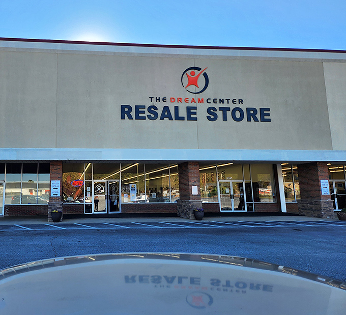 The storefront promises treasure hunting adventures within those walls. Like a retail archaeological dig where the artifacts cost less than your morning coffee.