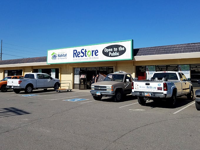 The treasure hunt begins! ReStore's exterior might look unassuming, but inside awaits a wonderland of home improvement bargains that would make any DIY enthusiast weak at the knees. 