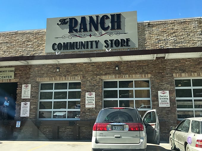 The fleet of delivery trucks outside The Ranch Community Store looks like Santa's workshop relocated to Morgantown. Treasure hunting begins here!