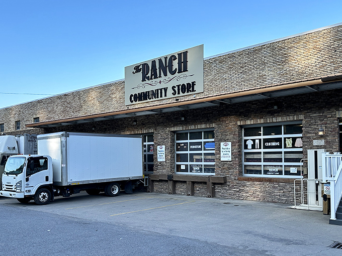 The fleet of delivery trucks outside The Ranch Community Store looks like Santa's workshop relocated to Morgantown. Treasure hunting begins here!