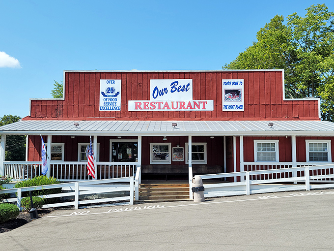 The iconic red exterior of Our Best Restaurant stands as a beacon of comfort food in Smithfield, Kentucky, promising homestyle goodness inside those welcoming doors.