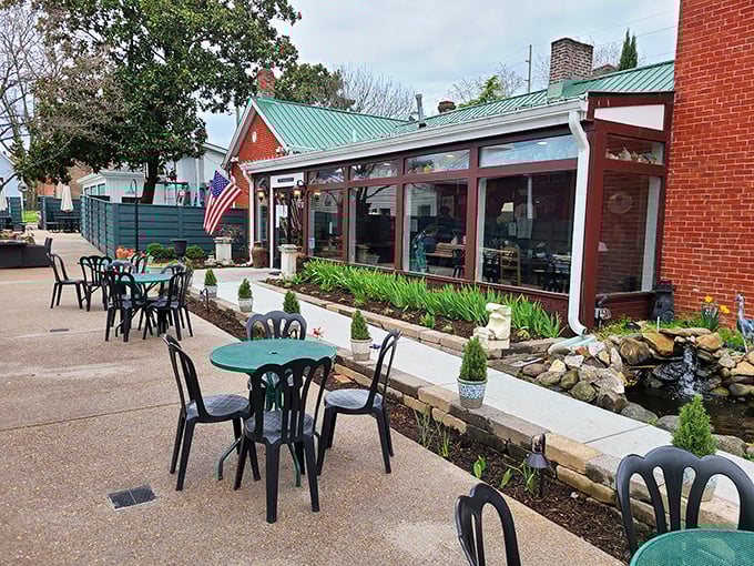 The brick exterior of Monell's welcomes you like an old friend, complete with rocking chairs and flower boxes that whisper "slow down and stay awhile."
