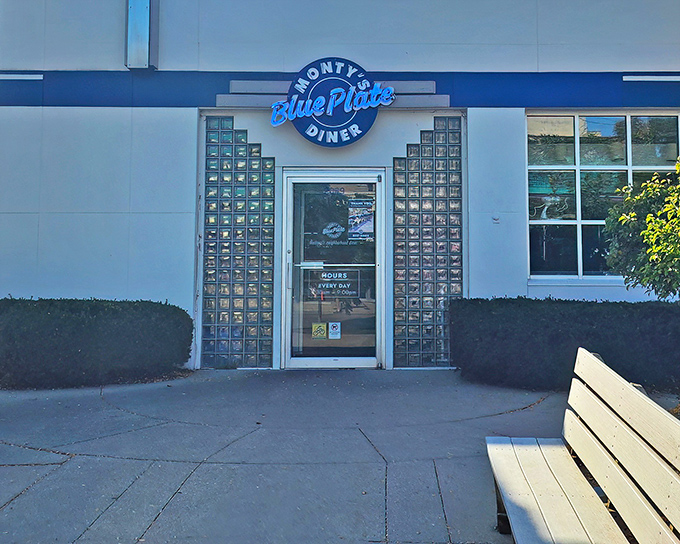 The iconic blue signage of Monty's welcomes hungry travelers like a beacon of hope for empty stomachs on Atwood Avenue.