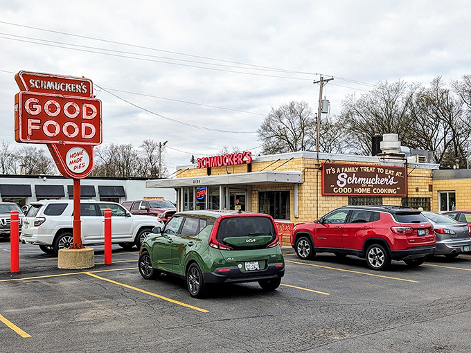 The neon promise of "GOOD FOOD" isn't just advertising&mdash;it's a binding contract Schmucker's has honored for generations of Toledo diners.