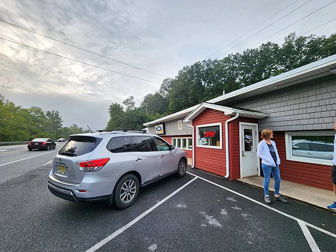 The little red diner that could! Diner 22's bright exterior stands out against the Pennsylvania countryside like a beacon of breakfast hope.