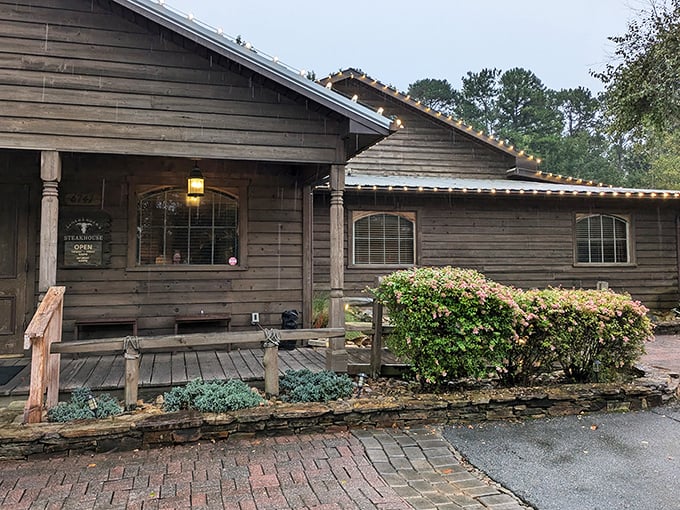 The rustic wooden exterior of Lineberger's promises no pretension&mdash;just the quiet confidence of a place that knows its steaks are the real stars.