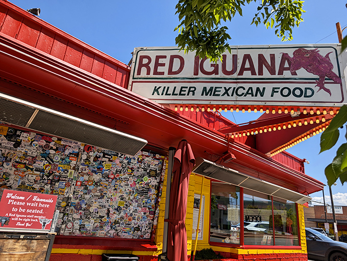 The iconic Red Iguana sign promises "Killer Mexican Food" &ndash; a bold claim that's backed up by decades of delicious evidence and perpetual lines of hungry devotees.