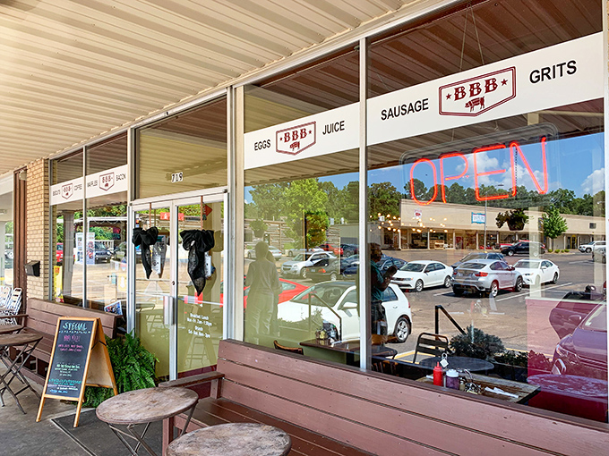 The unassuming exterior of Big Bad Breakfast belies the culinary magic happening inside. Like finding a Michelin star in a strip mall.