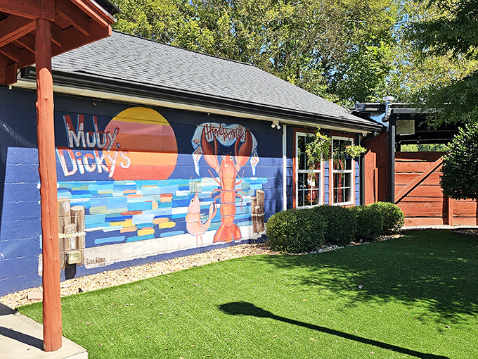 The blue exterior with its rustic wooden entrance and whimsical whale weathervane promises seafood adventures that would make Melville himself hungry for more.