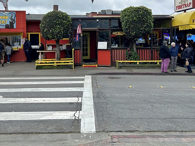 The bright yellow awning of Barbara's Fishtrap beckons like a lighthouse for hungry souls wandering the Half Moon Bay coastline.