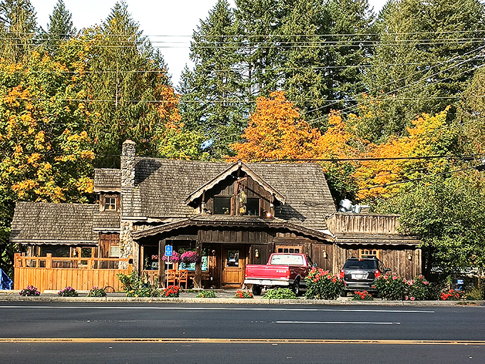 This wooden cabin isn't hiding gold, but something even better - affordable comfort food where mountain adventures begin.
