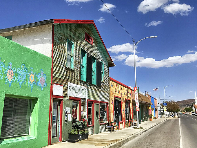 Downtown Truth or Consequences looks like a Wes Anderson film set came to life in the desert, complete with candy-colored storefronts and quirky charm.