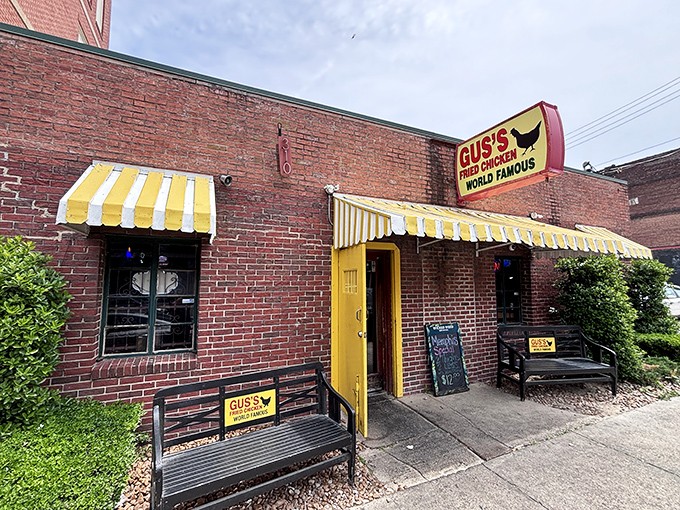 The unassuming brick exterior with its cheerful yellow door is like finding a treasure chest disguised as a toolbox. Culinary magic awaits inside!