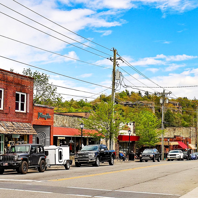 Main Street Blowing Rock welcomes visitors with its colorful flower displays and charming storefronts. Small-town magic with big mountain views. 