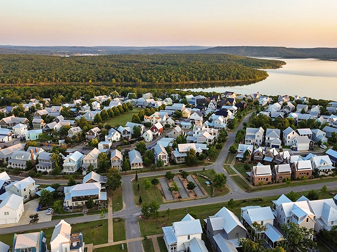 From above, Carlton Landing resembles a dream community where Norman Rockwell might vacation &ndash; pristine homes dotting the shoreline of Lake Eufaula's endless blue expanse.
