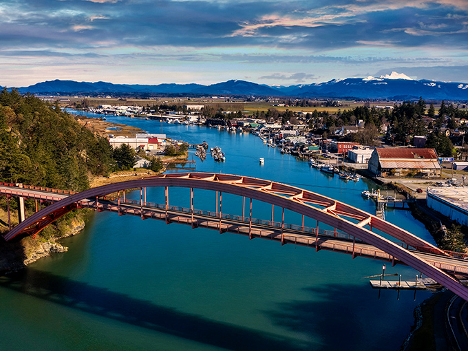 Historic brick buildings line La Conner's main street, where shopping is less retail therapy and more small-town charm therapy.